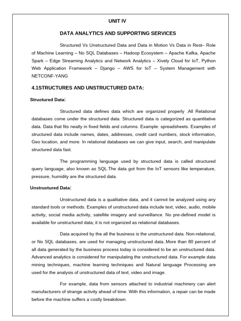 IoT & Its Applications Unit-IV | PDF | Apache Hadoop | No Sql