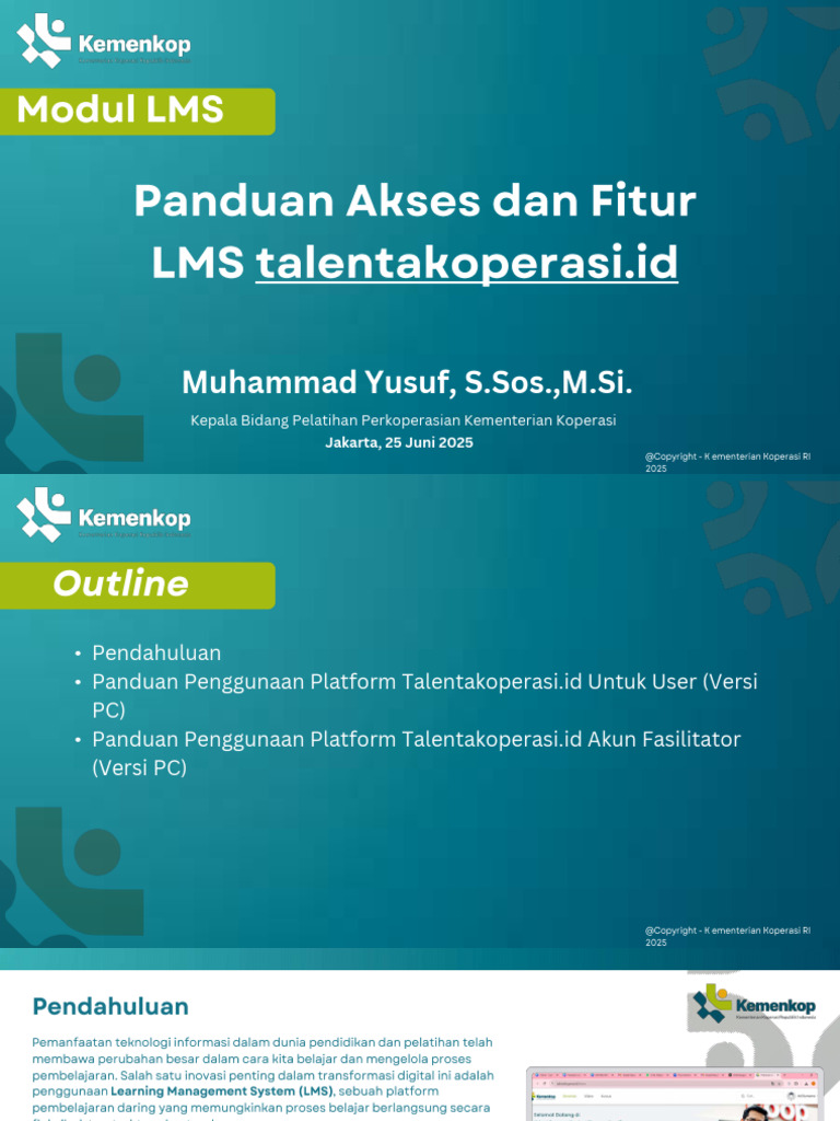Materi 1 Kemenkop - Panduan Akses Dan Fitur LMS Talentakoperasi - Id - Muhammad Yusuf | PDF