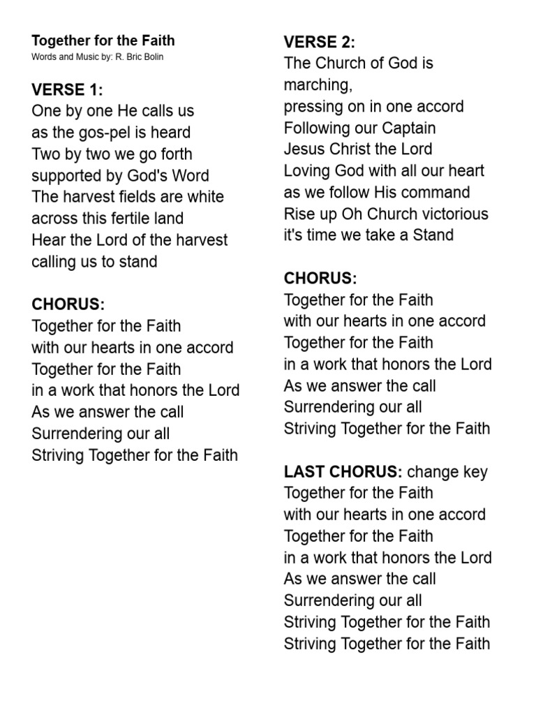 Together for the Faith Lyrics | PDF