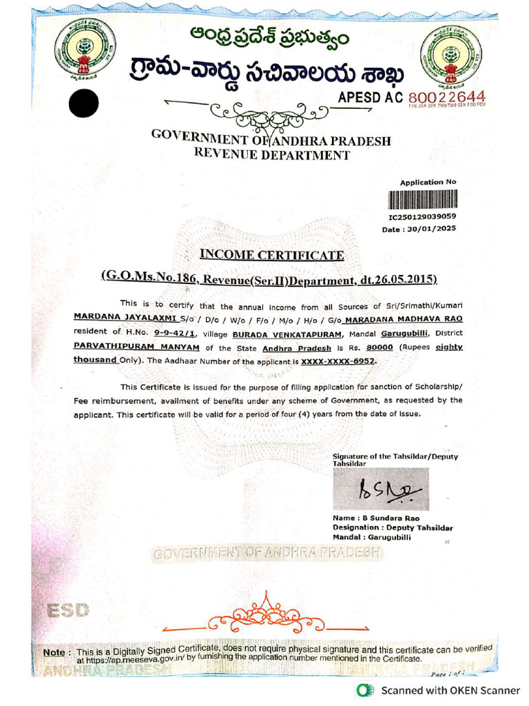 Mother Income Certificate - Compressed | PDF