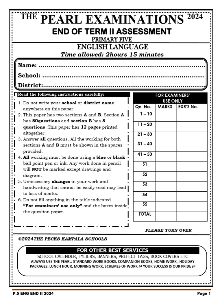 Pearl Exams P.5 Eot Ii Eng 2024 | PDF | Water