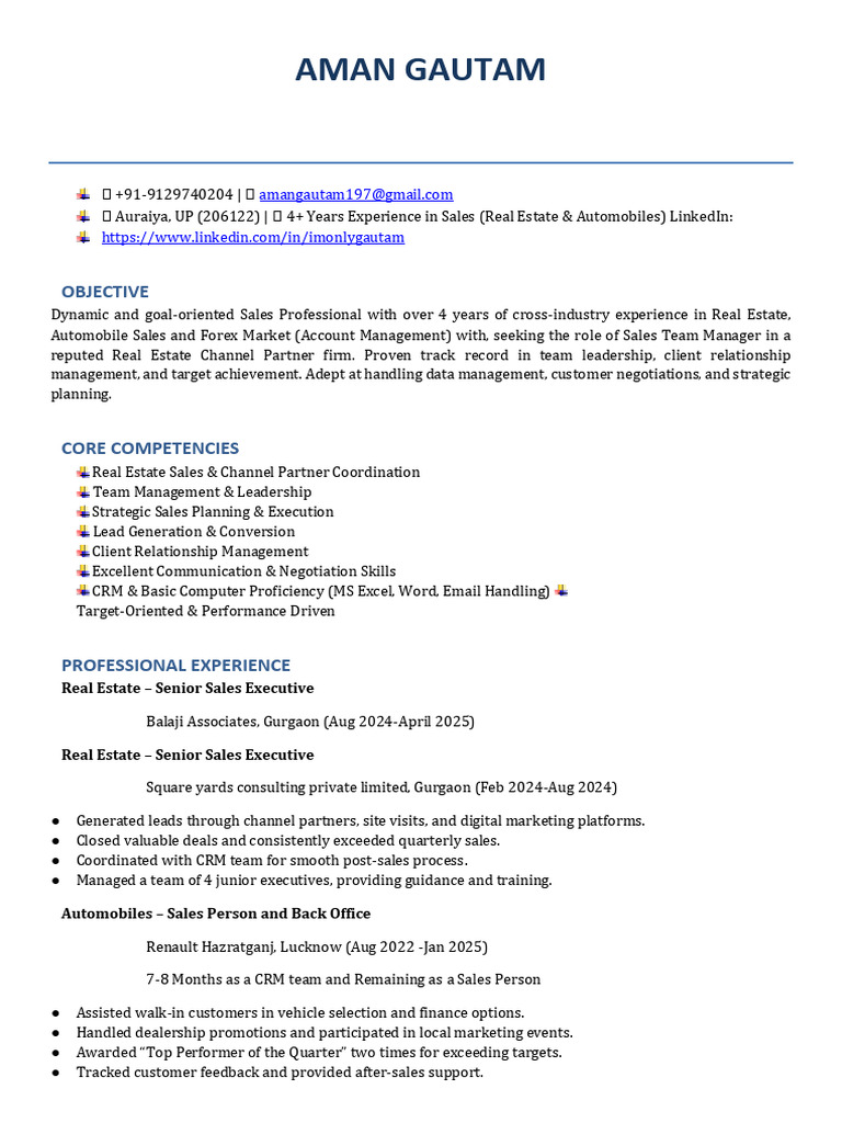 CV Aman Gautam 9129740204-1 | PDF | Customer Relationship Management | Business