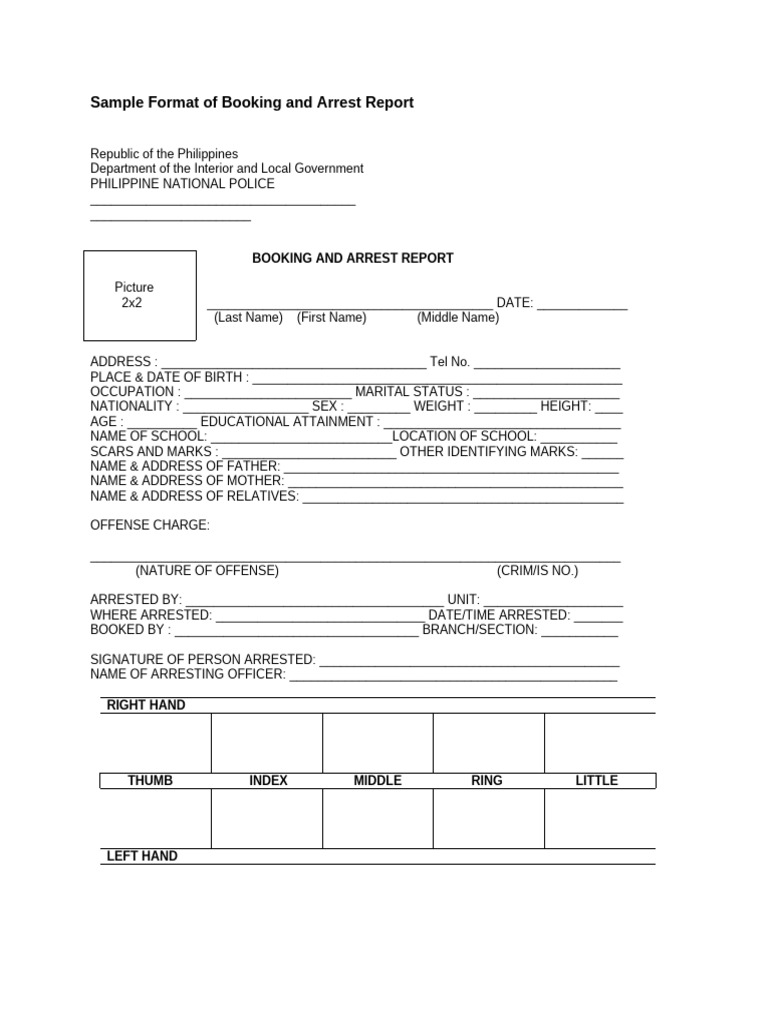Sample Format of Booking and Arrest Report | PDF