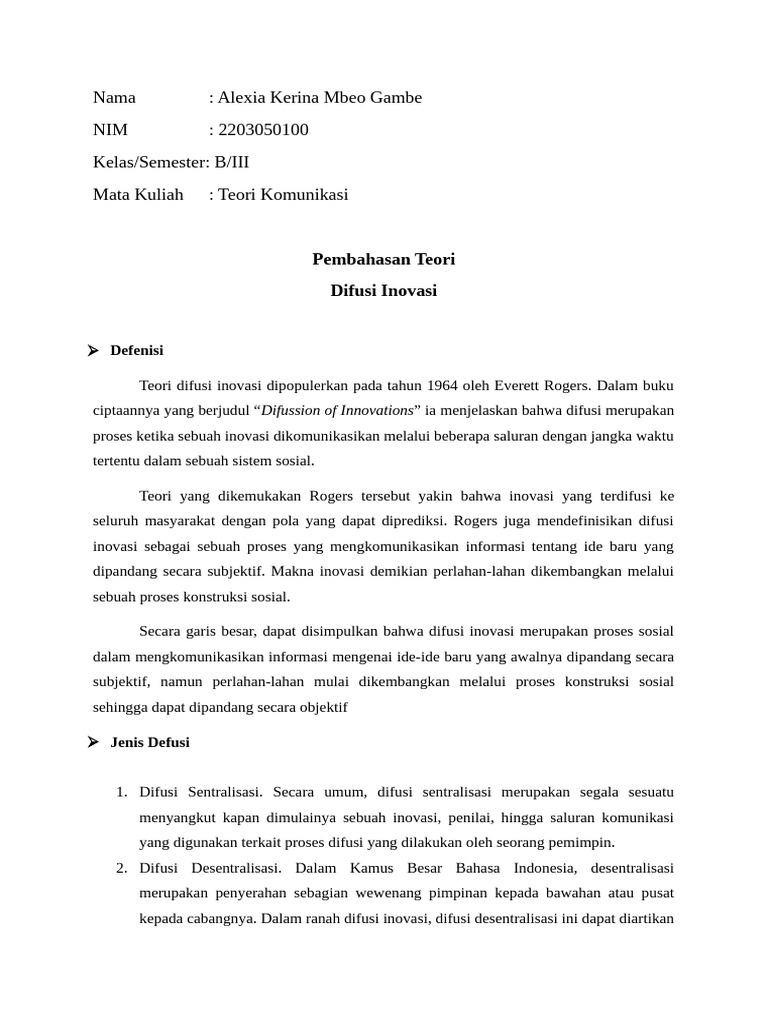 Teori Divusi Inofasi | PDF