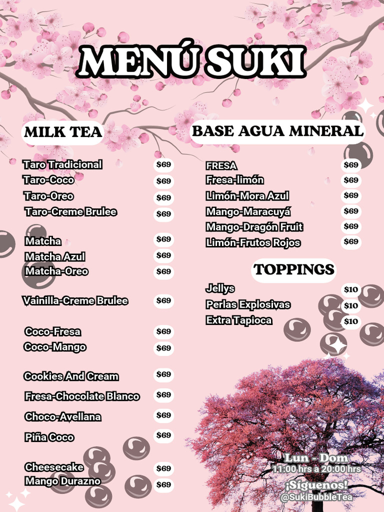 Menú Suki Bubble Tea | PDF