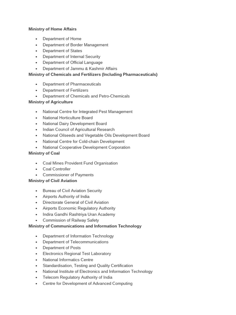 Overview of Indian Government Ministries | PDF | Government Of India