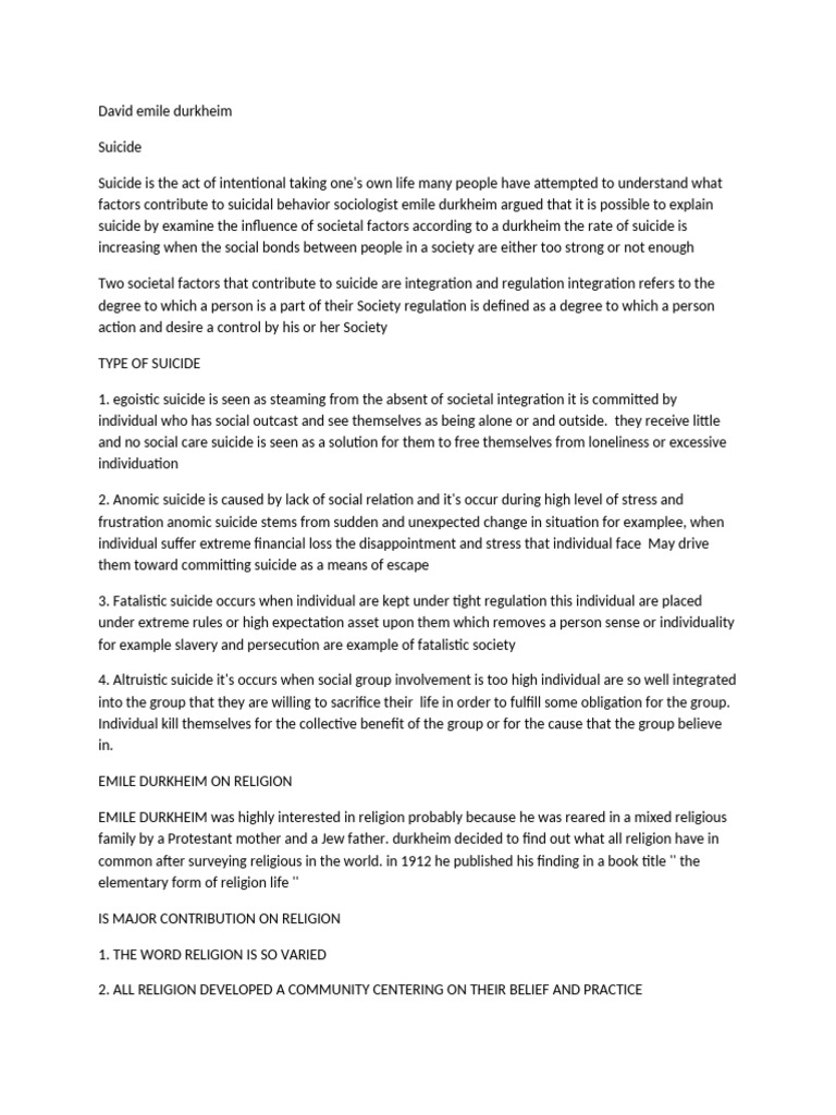Durkheim's Insights on Suicide and Religion | PDF | Émile Durkheim ...