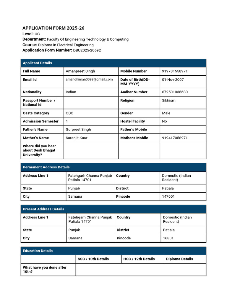 Amanpreet Singh20250526114945 | PDF | Educational Stages | Qualifications
