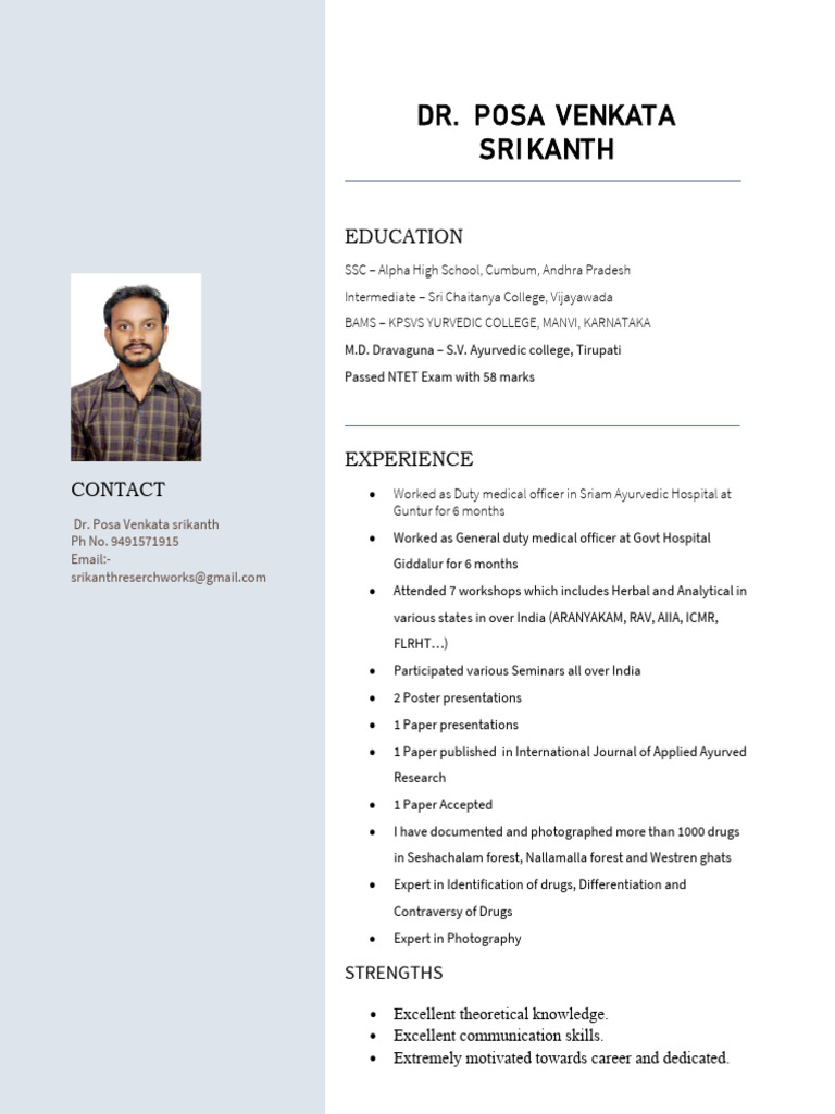 Dr. Srikanth Posa Resume | PDF