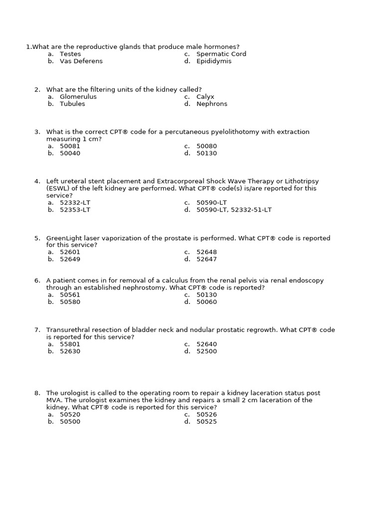 Urinary System Questions | PDF | Urinary Incontinence | Prostate