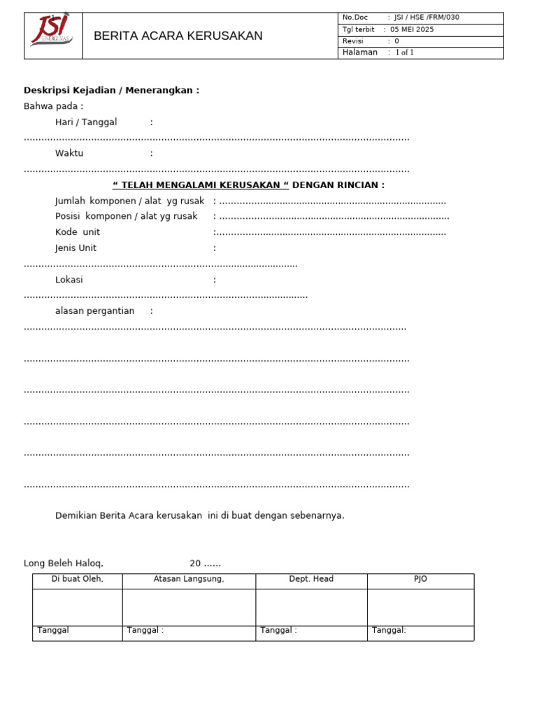 Form Ba Kerusakan Jsi | PDF