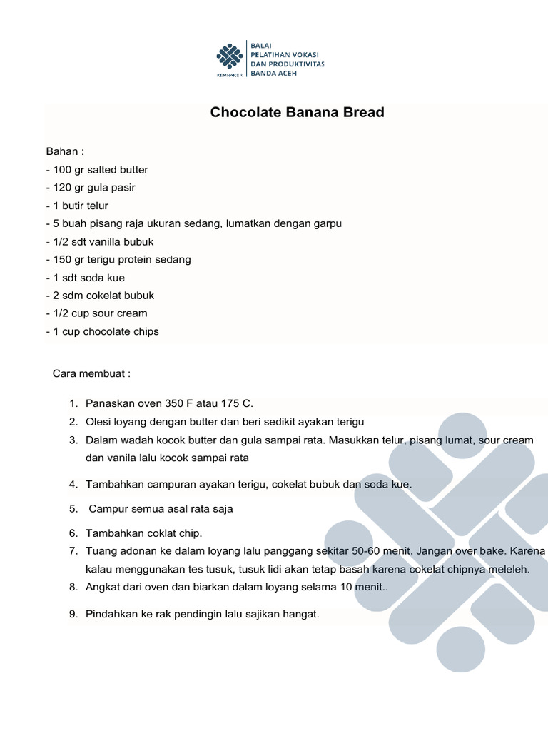 Resep Chocolate Banana Bread | PDF
