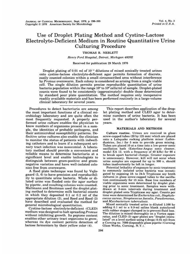 (1976) Use of Droplet Plating Method and Cysteine-Lactose Electrolyte ...
