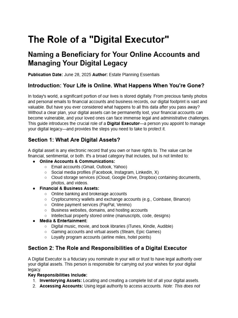 The Role of A Digital Executor - A Guide | PDF | Internet | Computing