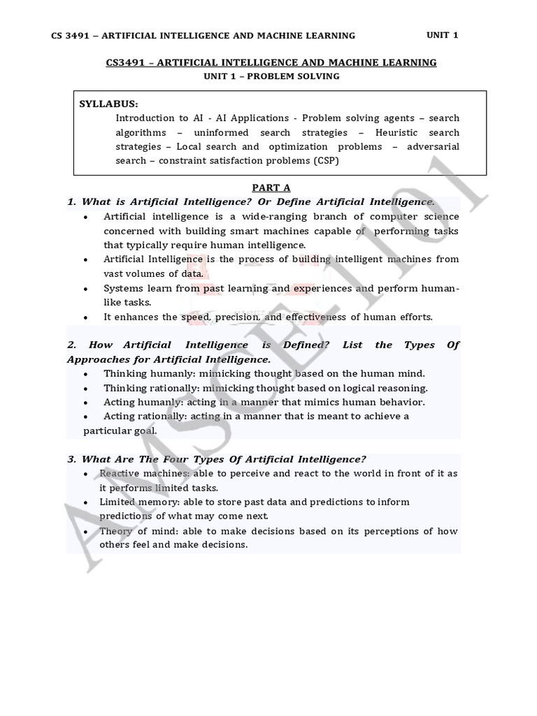 AI&ML NOTES Watermark | PDF | Artificial Intelligence | Intelligence ...