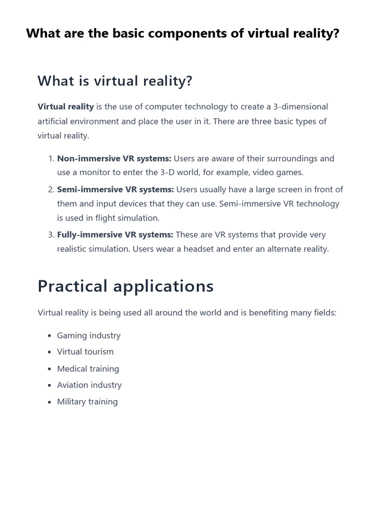 3.what Are The Basic Components of Virtual Reality | PDF | Virtual ...