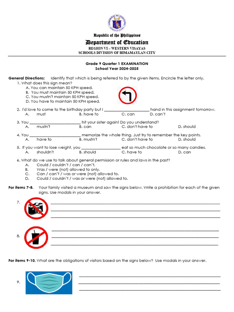 Grade 9 Quarter 1 Exam Guide | PDF