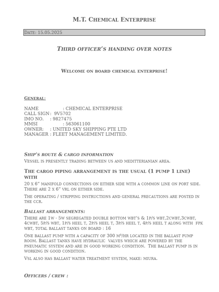 Third Officer Handing Over Notes | PDF | Computer File
