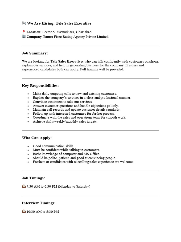 Tele Sales Executive | PDF