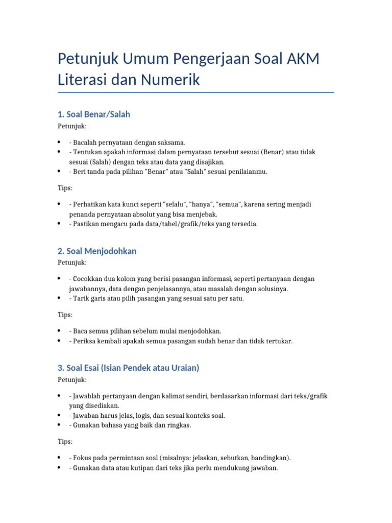 Petunjuk Soal Benar/Salah AKM | PDF