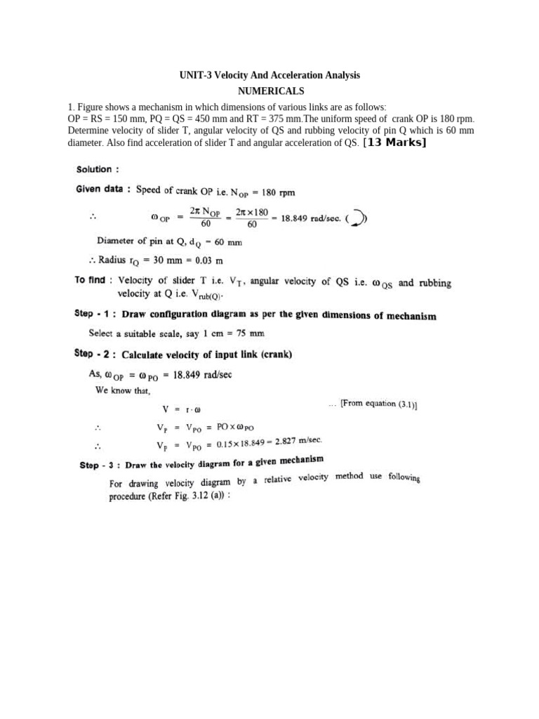 Kom Unit 3 and 6 Numerical | PDF | Acceleration | Angle