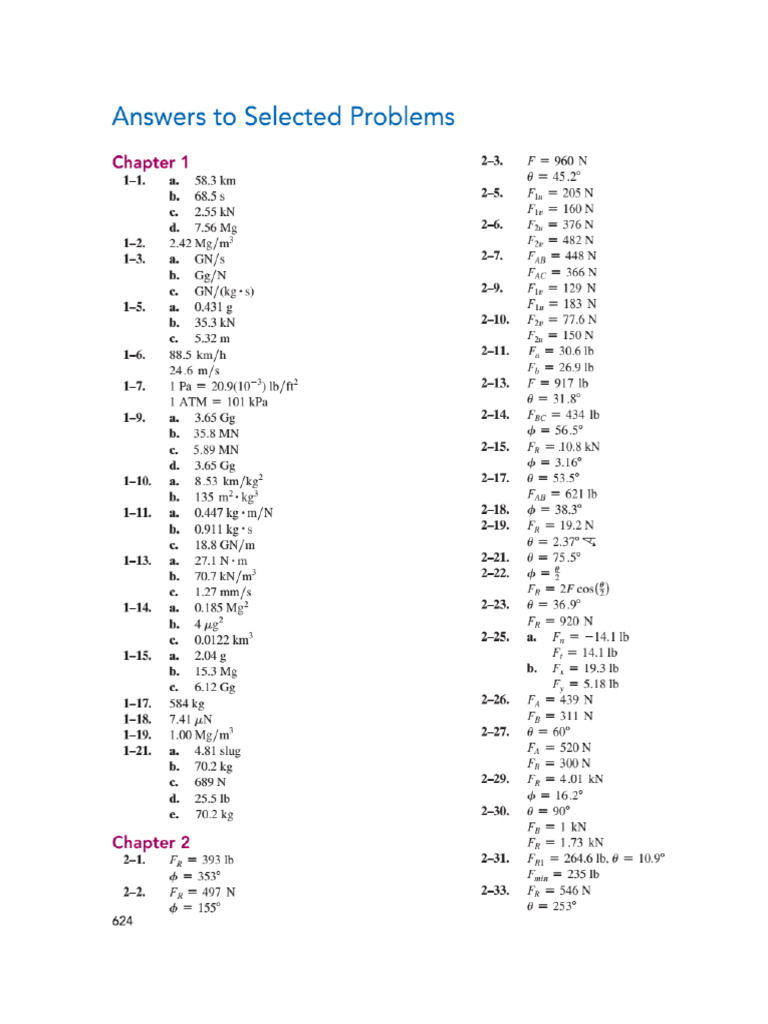 Applied Mechanics Numericals Ch#1 Answers | PDF