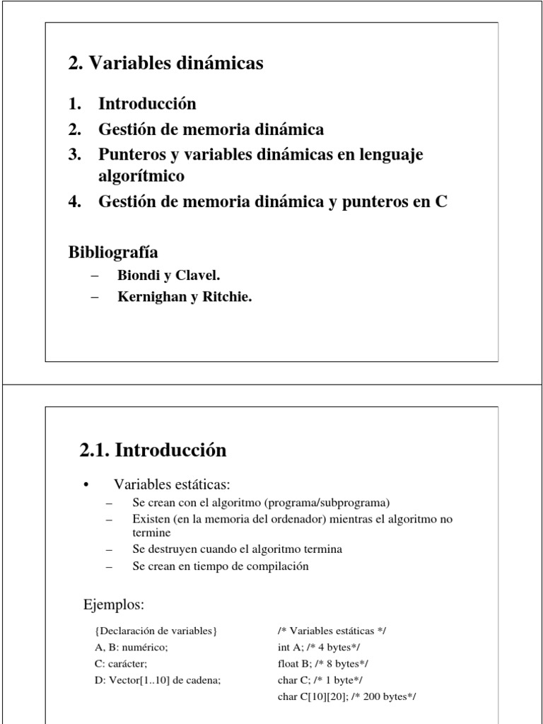 Variables Dinamicas | PDF | Puntero (Programación de computadora) | Datos Variables Dinamicas | PDF | Puntero (Programación de computadora) | Datos