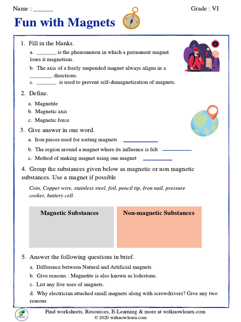 Magnets and Their Effects Class 6 Worksheet 0 2020 21-06-065335 | PDF