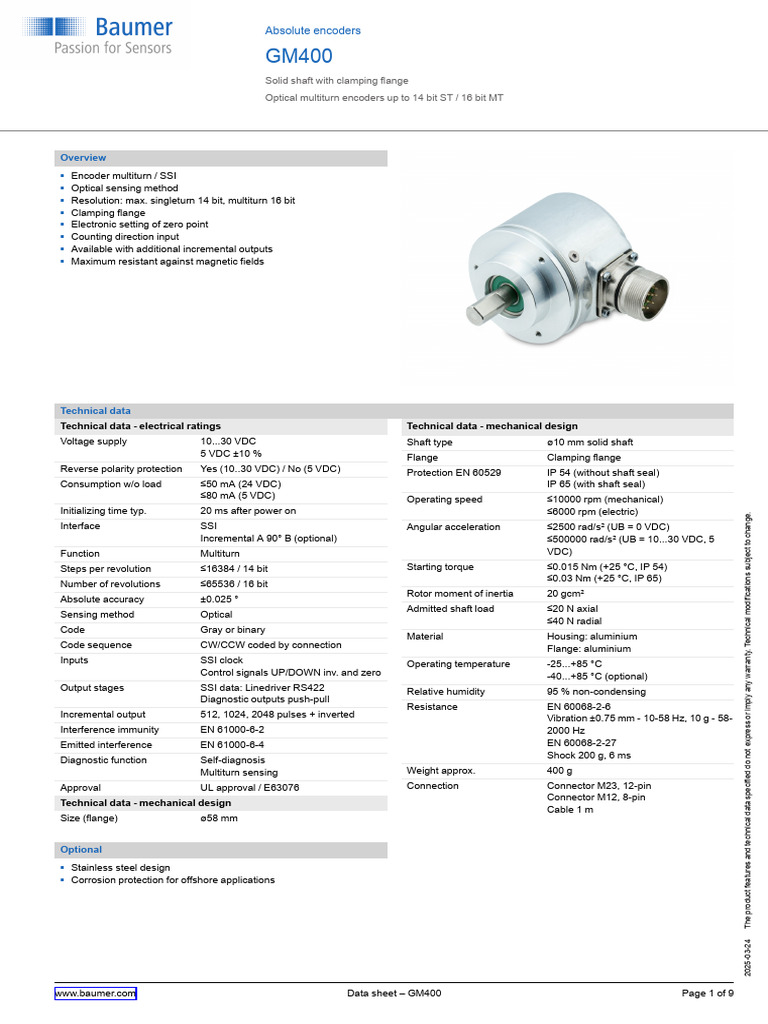 GM400 Optical Multiturn Encoders | PDF | Bit | Electrical Engineering