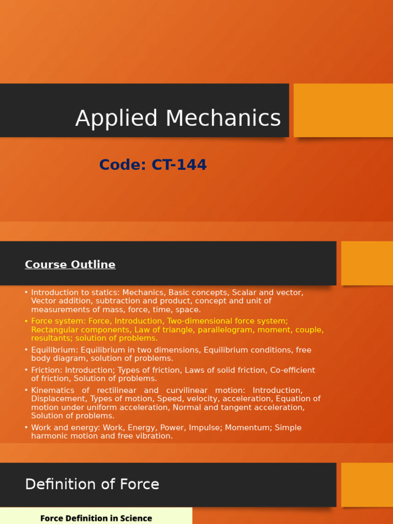 Lec.2 Applied Mechanics | PDF | Force | Euclidean Vector