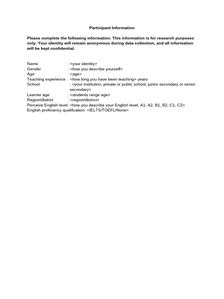 Participant Information | PDF