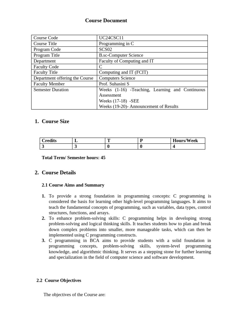 Integrated BSC Cs 1st Sem | PDF | Computer Programming | Pointer ...