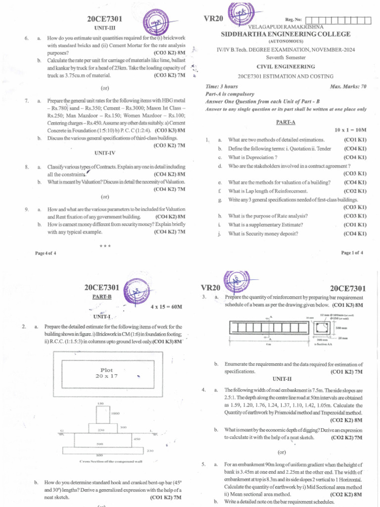 20ce7301 Estimation and Costing | PDF | Building Materials | Building ...