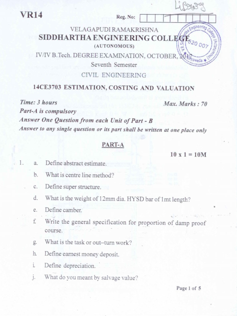 Estimation, Costing and Valuation 14ce3703 | PDF