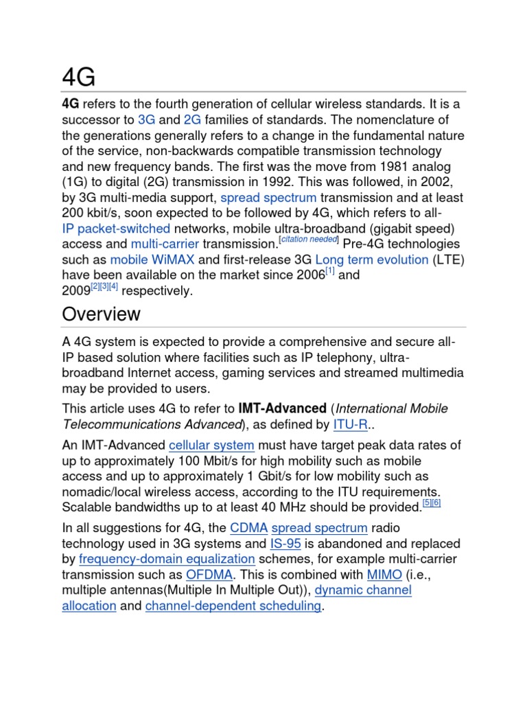 4G Refers To The Fourth Generation of Cellular Wireless Standards. It ...