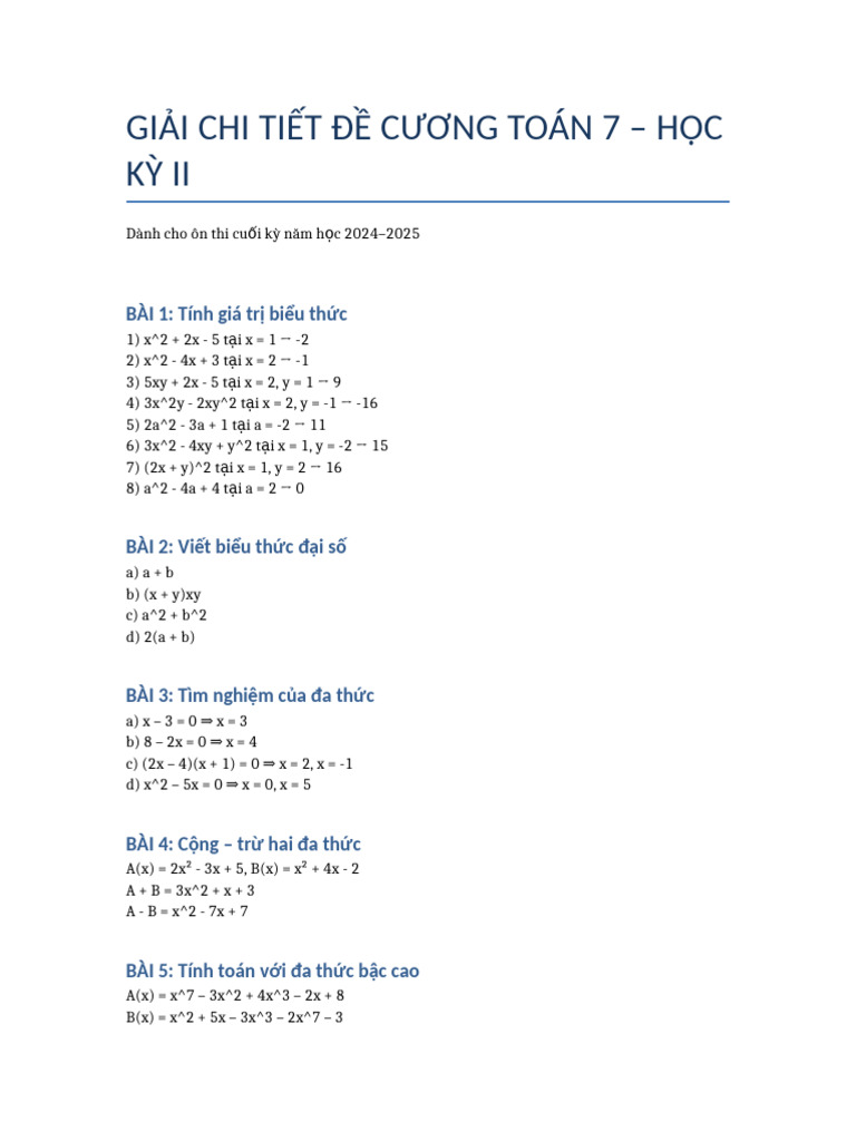 Giai Chi Tiet de Cuong Toan7 | PDF