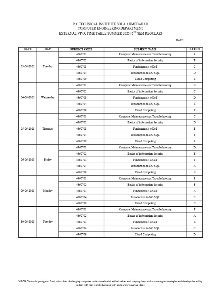 Sem6 Regular Viva Schedule | PDF | Computing