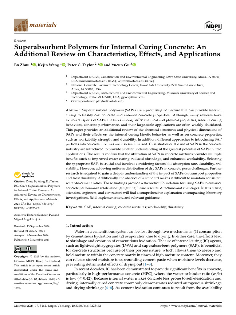 Superabsorbent Polymers For Internal Curing Concrete An Additional Review On Characteristics ...