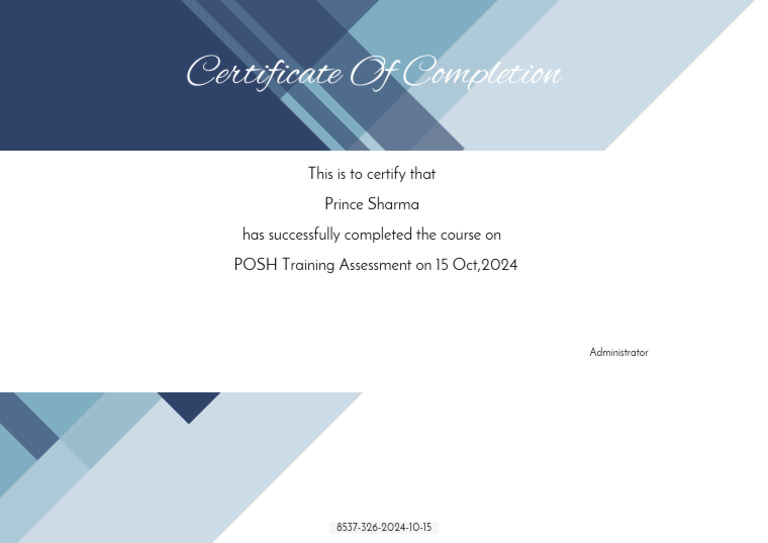 POSH Training Completion Certificate | PDF