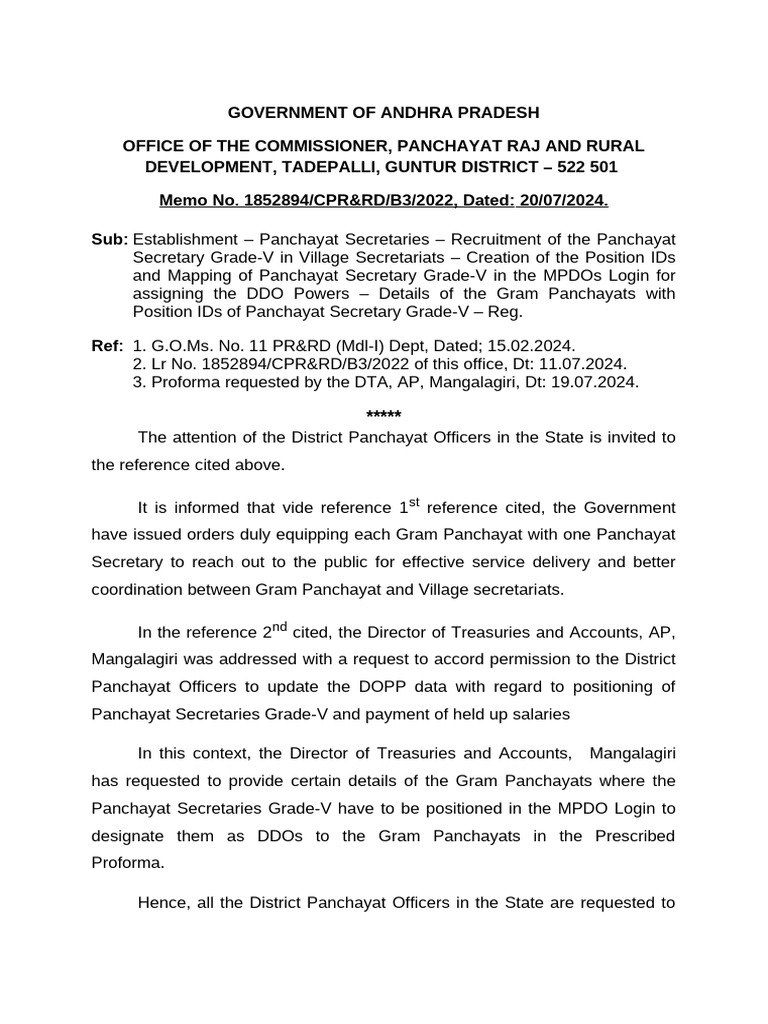 Grade V DDO Power Commissioner Memo | PDF