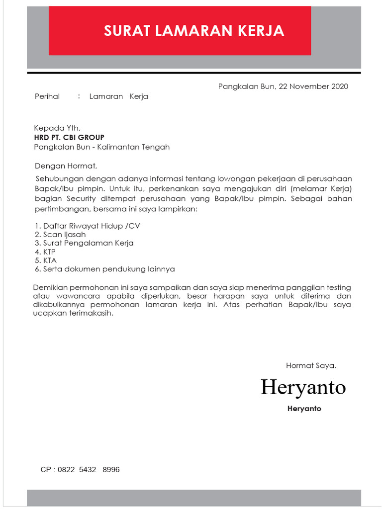 Surat Lamaran Kerja untuk Posisi Security | PDF