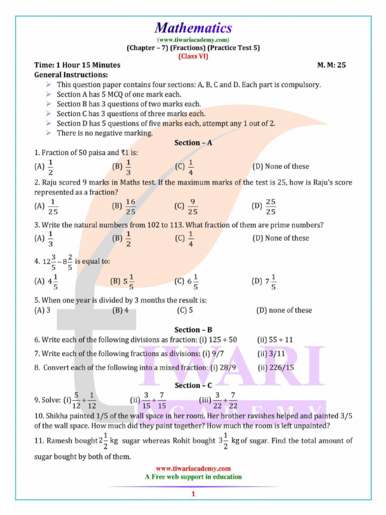 6 Maths Chapter 7 Test 5 Removed Pdf