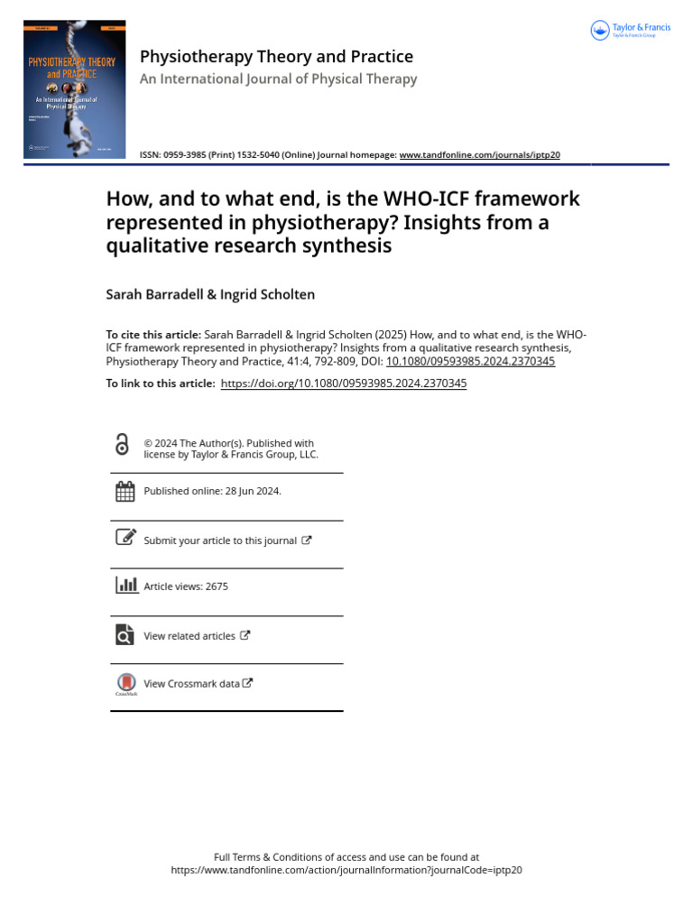 How and To What End Is The WHO-ICF Framework Represented in ...