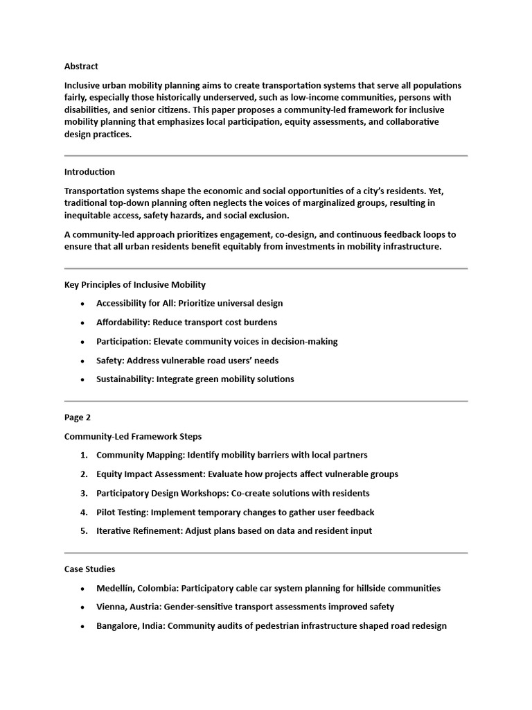 Inclusive Urban Mobility Plan | PDF