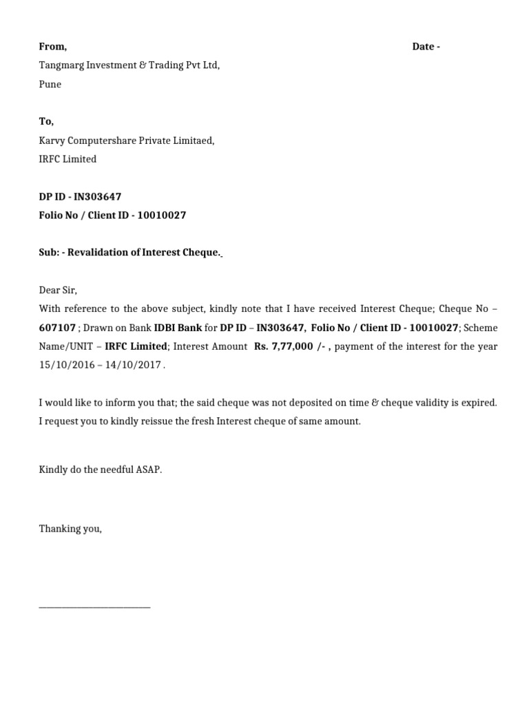 Request for Cheque Revalidation | PDF
