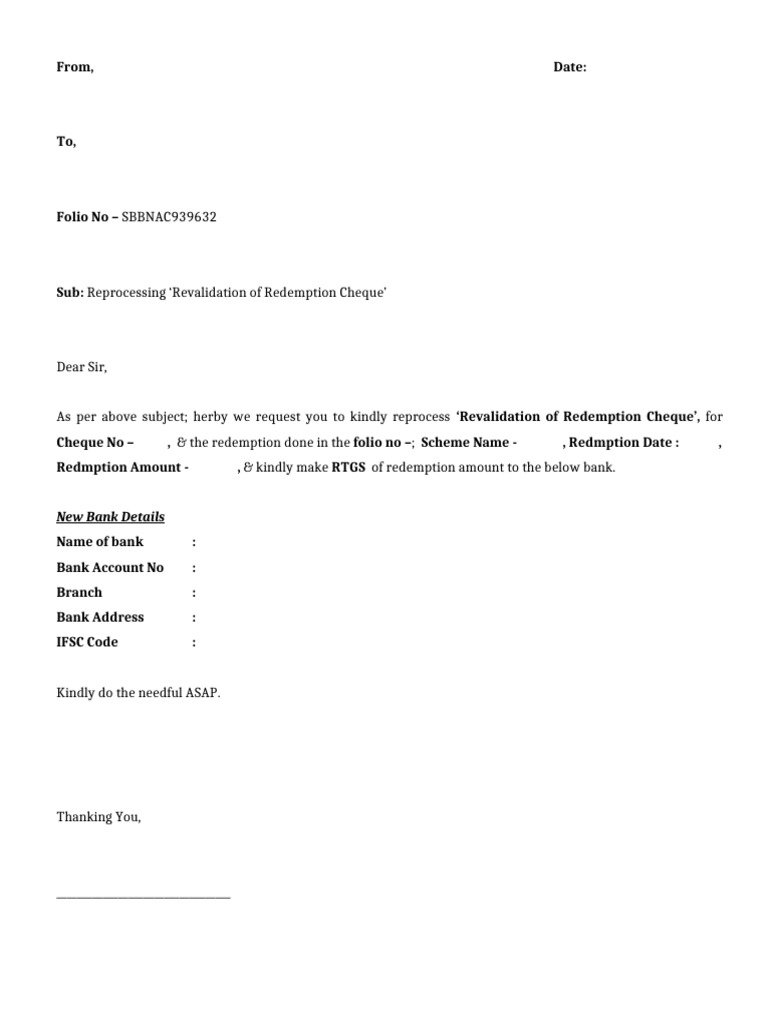 Revalidation Request for Cheque | PDF