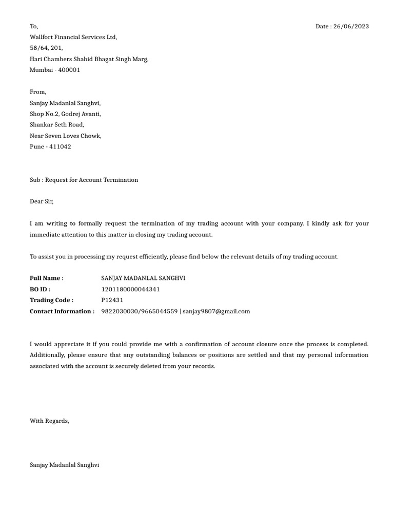 Request For Account Termination - Wallmart | PDF