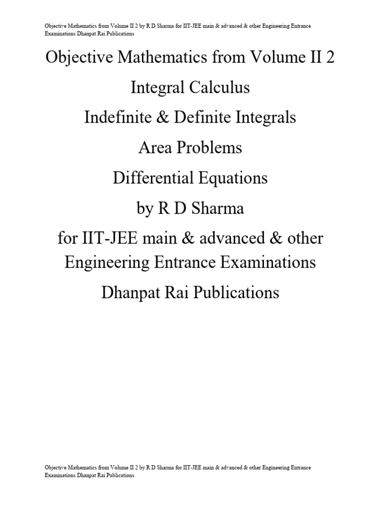 RD Sharma Objective Mathematics Volume II | PDF | Integral | Calculus