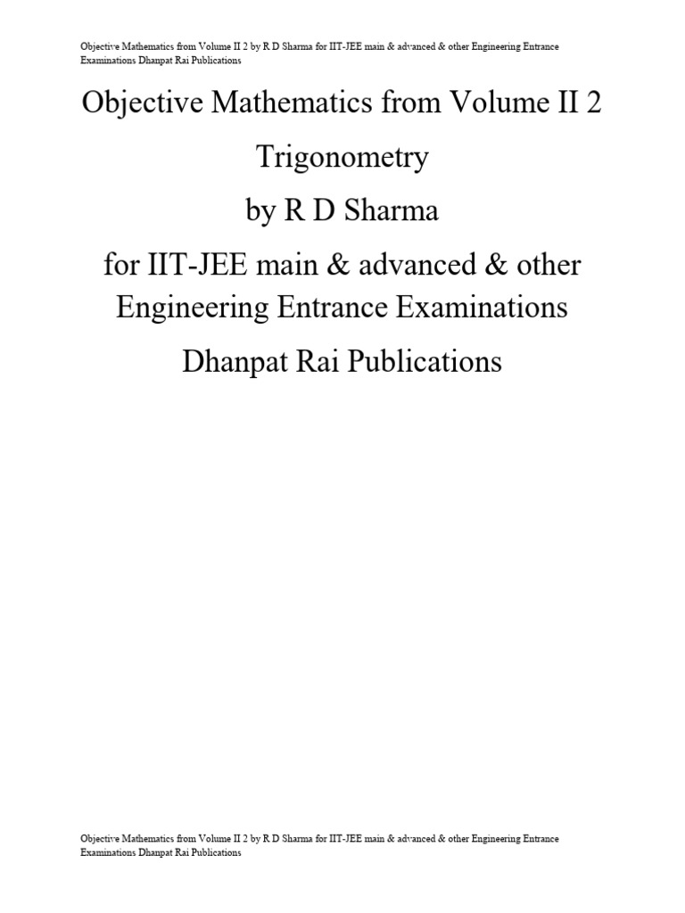 Objective Mathematics Trigonometry From Volume II 2 by R D Sharma For IIT-JEE Main & Advanced ...