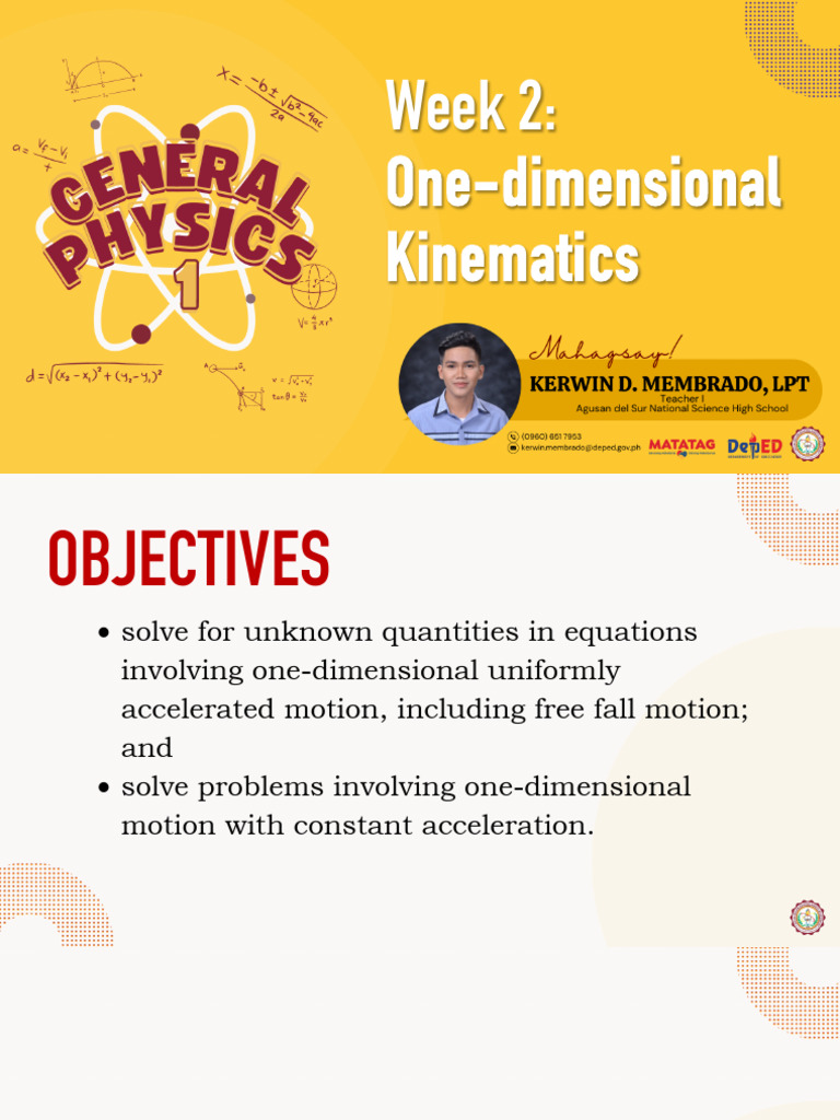 Week 2E. One Dimensional Kinematics | PDF